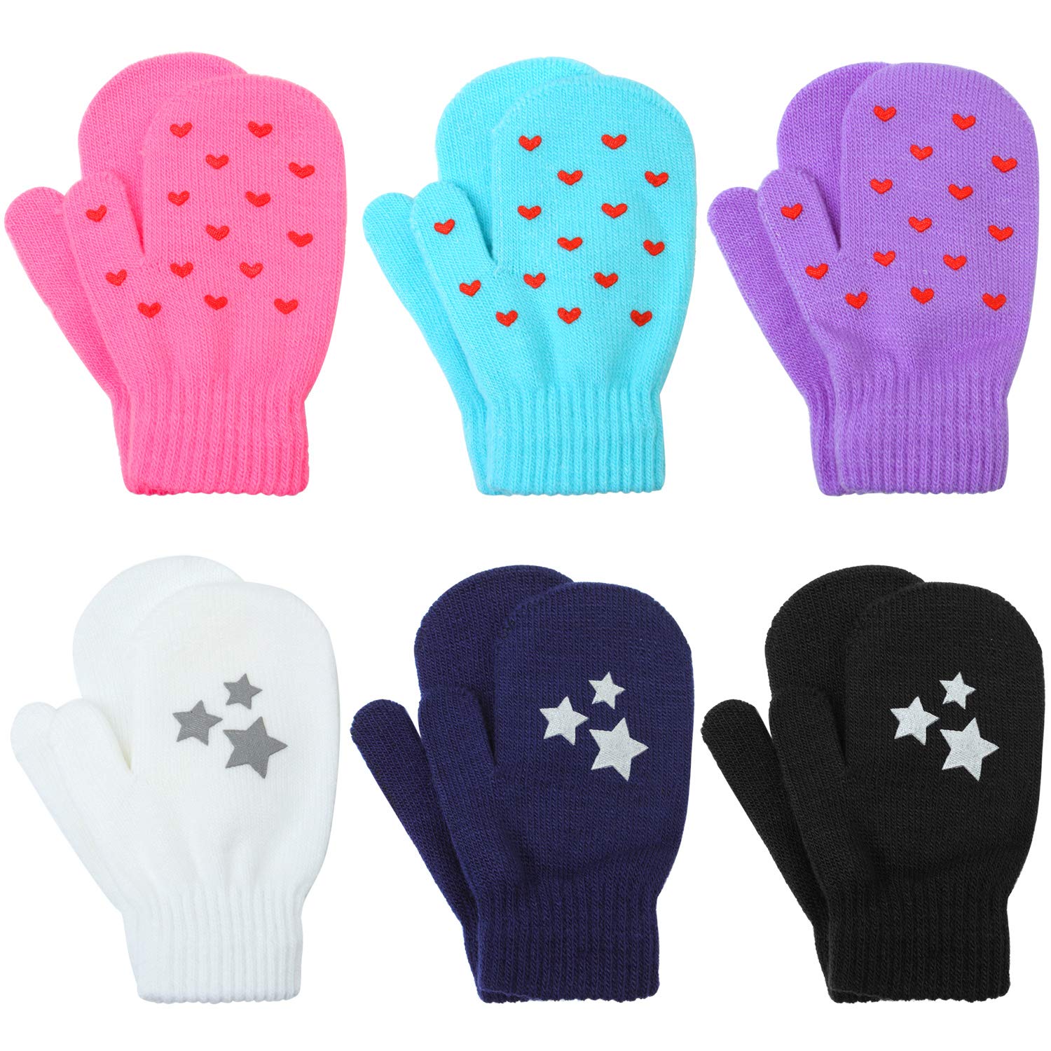 Cooraby 6 Pairs Toddler Magic Stretch Mittens Winter Unisex Baby Knitted Gloves Mittens (Mixed Color C, 2-4 Years)