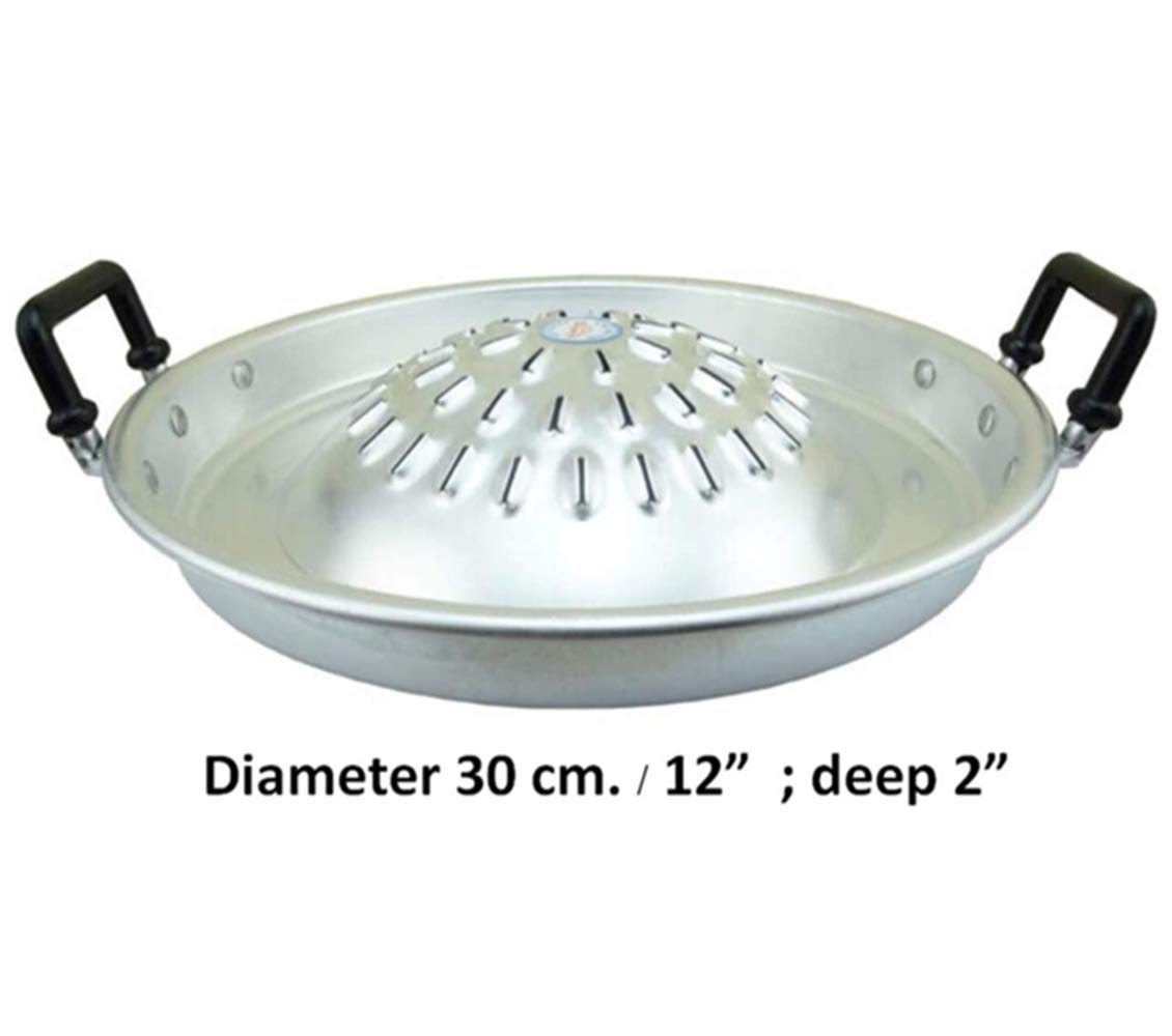 Cozinest Mookata Thai Korean BBQ Smoke Steak Grill Charcoal Pan Pork Hot Pot Aluminium Asian Cookware Style 12" 14" 16" (12 inch (30 cm))