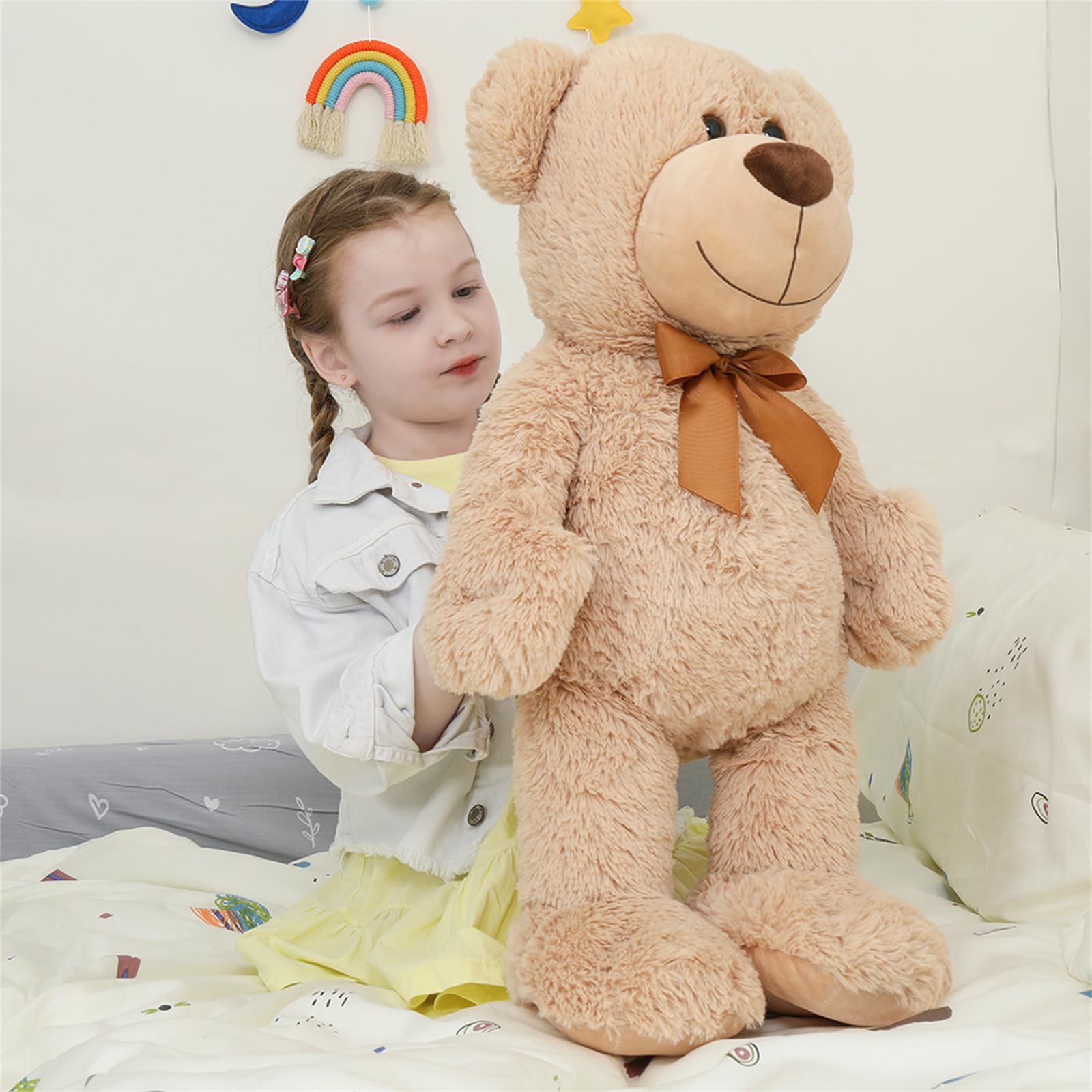 Tezituor Big Teddy Bear Stuffed Animal, 26 inch Medium Size Stuffed Teddy Bear Plush Toy for Chirstmas Valentine's Day Birthday, Soft Teddy Bear Plush for Kids Girlfriend, Tan