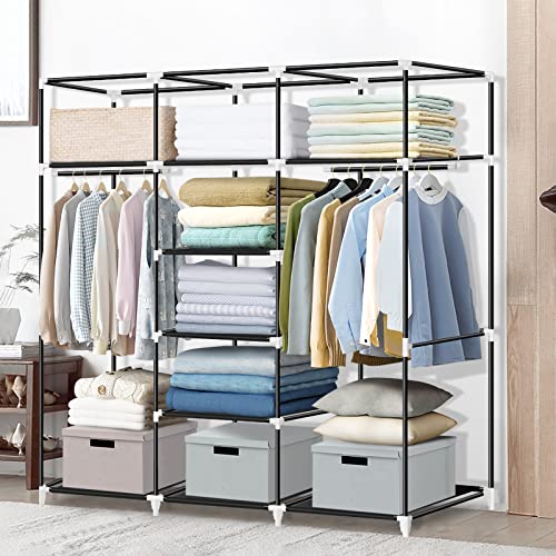 LOKEME 61 Inch Bundle with 55.5 Inch Portable Wardrobe Closet, Closet Oraganizr with 5 Hanging rods, Dust-Proof Cover, Non-Woven Fabric