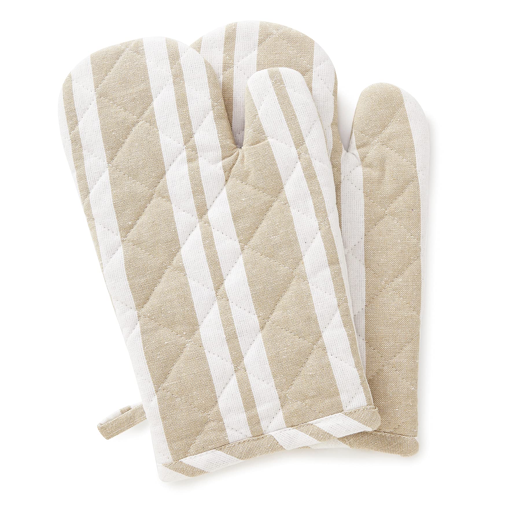 Encasa Homes Long 14 inch Oven Microwave Hand Gloves Mitts (2 pc Set) for Kitchen Cooking & Baking - Heat Resistant, Thick & Safe, Protection of Hands from Hot Utensils - Franca Beige Stripes