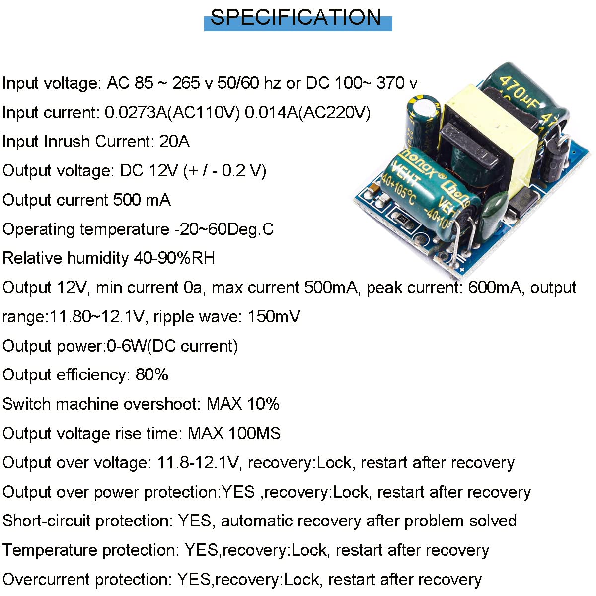DKARDU 5 pcs AC-DC 12V 450mA Buck Module Power Supply Buck Converter Step Down Module 5.4W Transformers with red and Black Cable