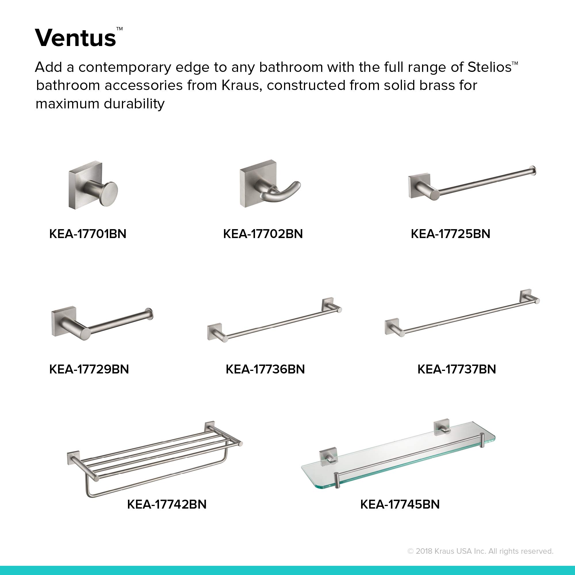 Kraus Ventus Bathroom Robe and Towel Double Hook, Brushed Nickel Finish, KEA-17702BN