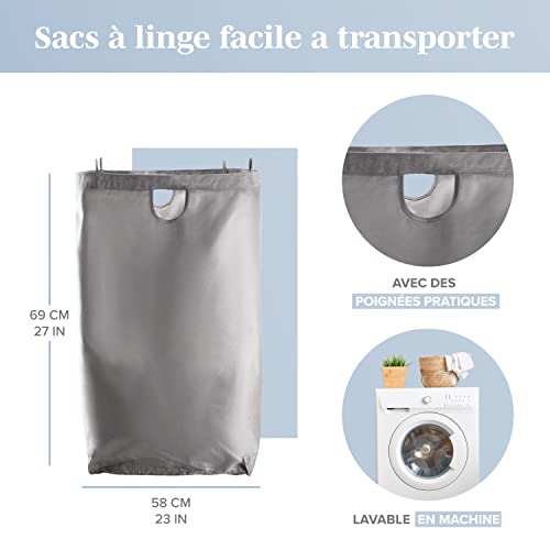 Lonbet - Gray Double Laundry Hamper with Lid, 2 Sections and Removable Bags, Hamper for Laundry 2 Compartment to Simplify Laundry Day for Busy Moms, 39.6 Gallons (3-5 Loads in a Washing Machine)