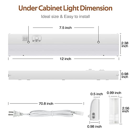 PESUTEN led Under Cabinet Task Lighting for Kitchen Plug-in Closet Light dimmable Under Cabinet Light 3 Color 3000K/4000K/5000K for Kitchen Garage Counter/Sink Area 12 inch