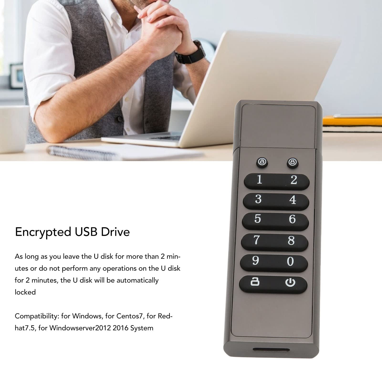 Encrypted USB Drive, Quick Password Flash Drive, Auto Lock Key USB Flash Drive for Research and Development Institutions for Government Financial Purposes (128GB)