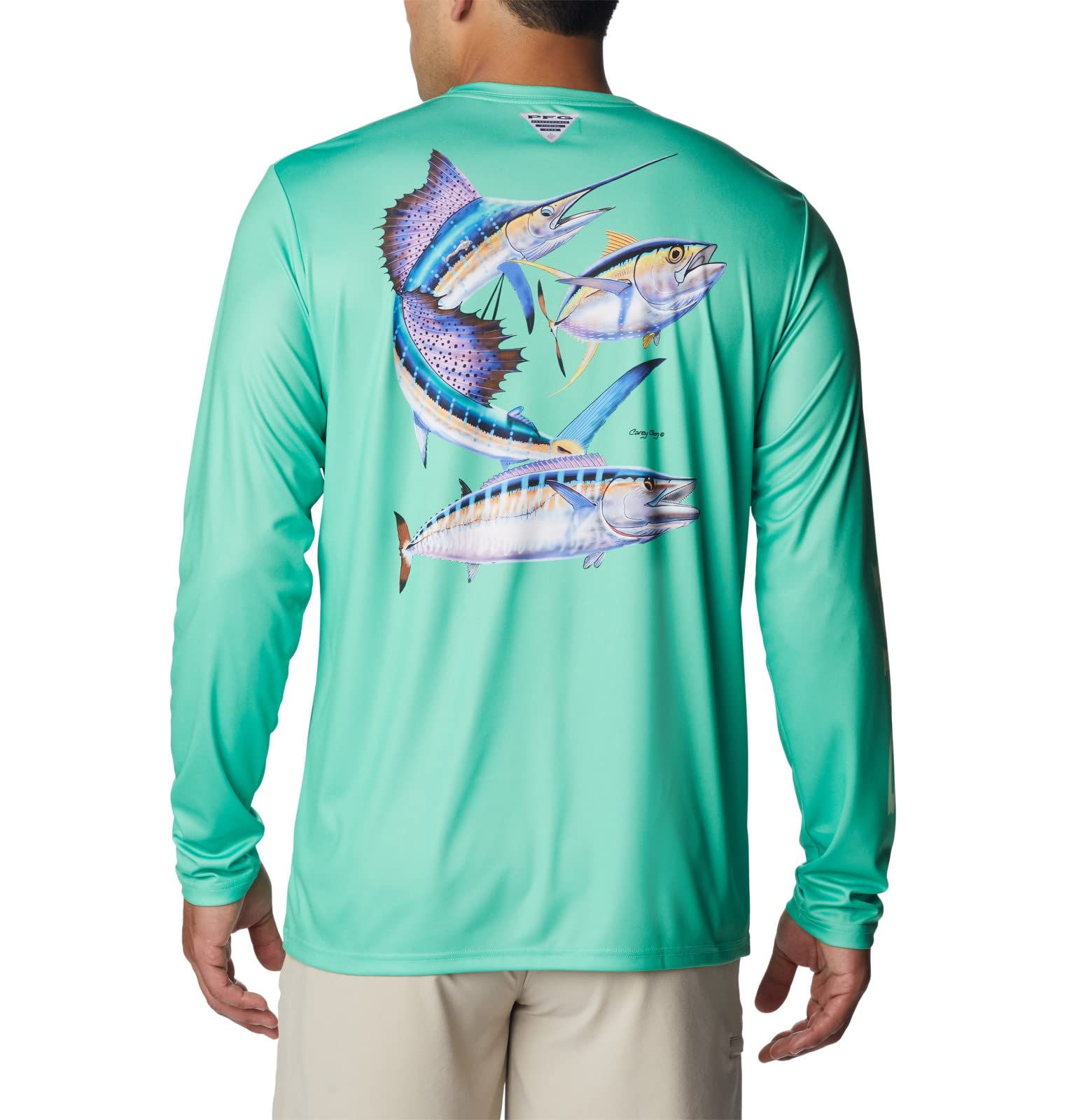 Columbia Men's Terminal Tackle PFG Carey Chen Long Sleeve, Light Jade/Pelagic Trio, X-Large