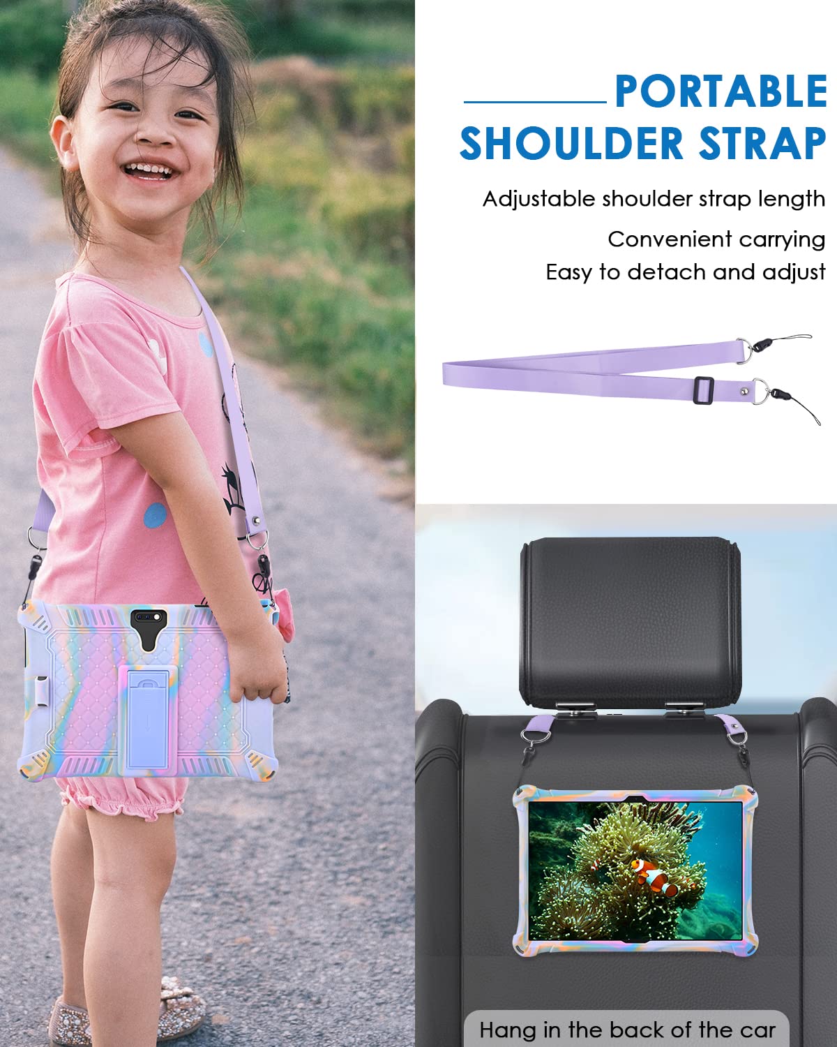 DETUOSI ZZB 10.1 inch Silicone Case with Shoulder Strap & Stylus Pen, Multi-Angle Stand Tablet Case, Soft Lightweight Cover for Winsing MTK 10 inch Tablet, ANTEMPER Touch, Rose Red & Purple