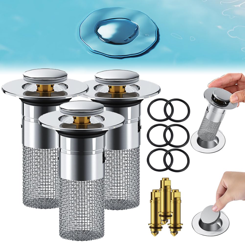 Generic Stainless Steel Floor Drain Filter Washbasin Plug, Pop Up Sink Drain Filter, Bathroom Sink Stopper Hair Catcher, Bathtub Sink Strainer, Floor Drain Filter for Washbasin Plug, Bathroom (3)