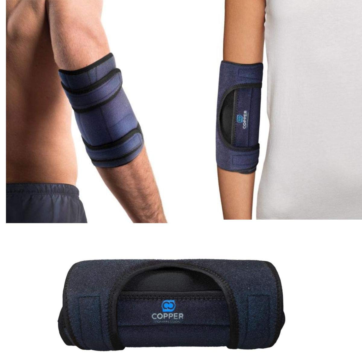 Copper Compression Elbow Immobilizer Orthopedic Brace for Men and Women. Cubital Tunnel Syndrome, Ulnar Nerve, Tendonitis, Golfers - Tennis Elbow. Adjustable Arm Splint Stabilizer + Protector