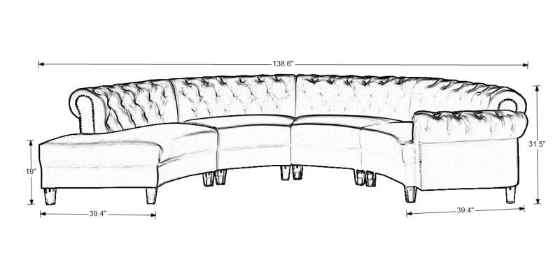 Legend Vansen Curved Modular Sofa Semi Circular Couch,Comfortable Velvet Upholstery,Living Room, Apartment, Bedroom Sectional, 138.6'', Blue