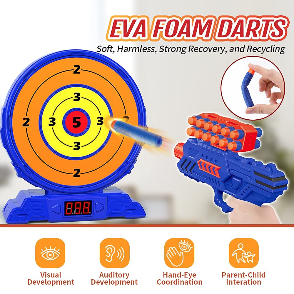 Shooting Game Toy for Age 5, 6, 7, 8, 9, 10+ Years Old Kids, Boys - Digital Shooting Targets with Foam Dart Toy Gun - Electronic Scoring Board Games for Kid - Ideal Gift - Compatible with Toy Gun