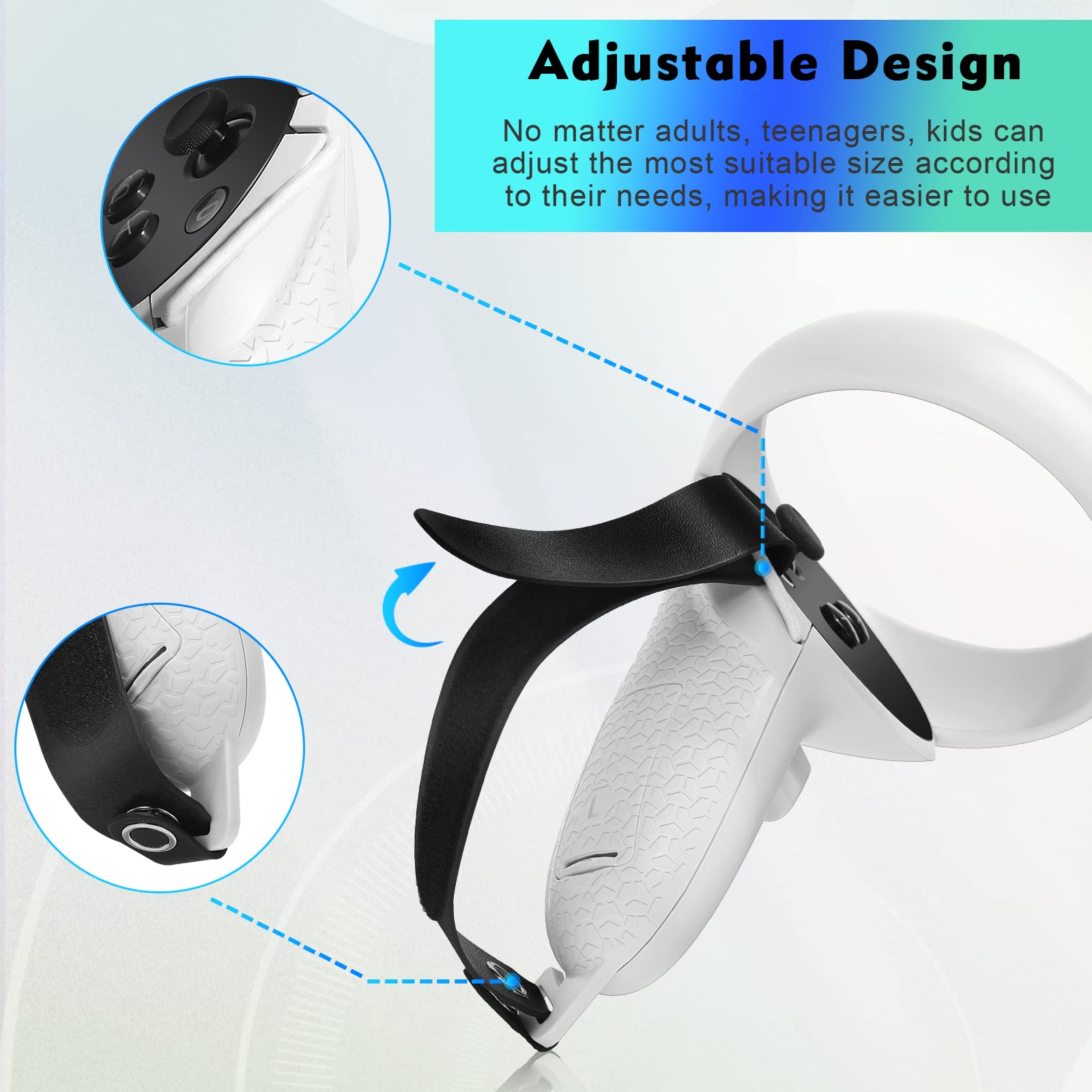 Design Upgraded Controller Grips Accessories Compatible with Oculus Quest 2 with Battery Opening Adjustable Wrist Knuckle leather Anti-Throw Protect Straps for Meta Quest 2 Accessories