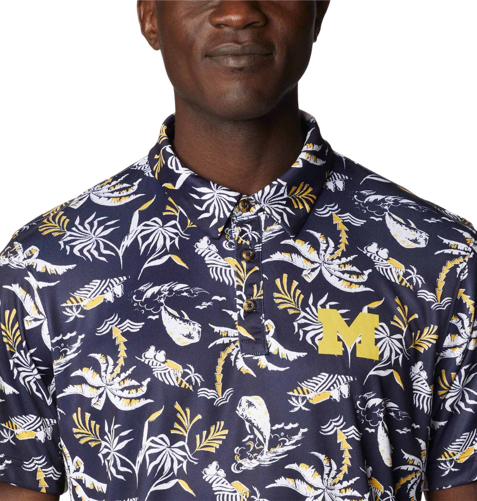 Columbia Men's Collegiate Super Terminal Tackle Polo, Um - Collegiate Navy Dorado Isle Print, XX-Large