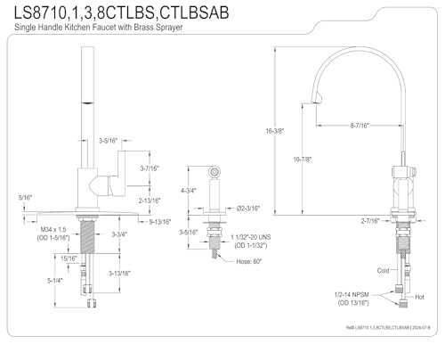Kingston Brass LS8713CTLBS Continental Kitchen Faucet, Brushed Brass 9.81 x 8.44 x 16.38