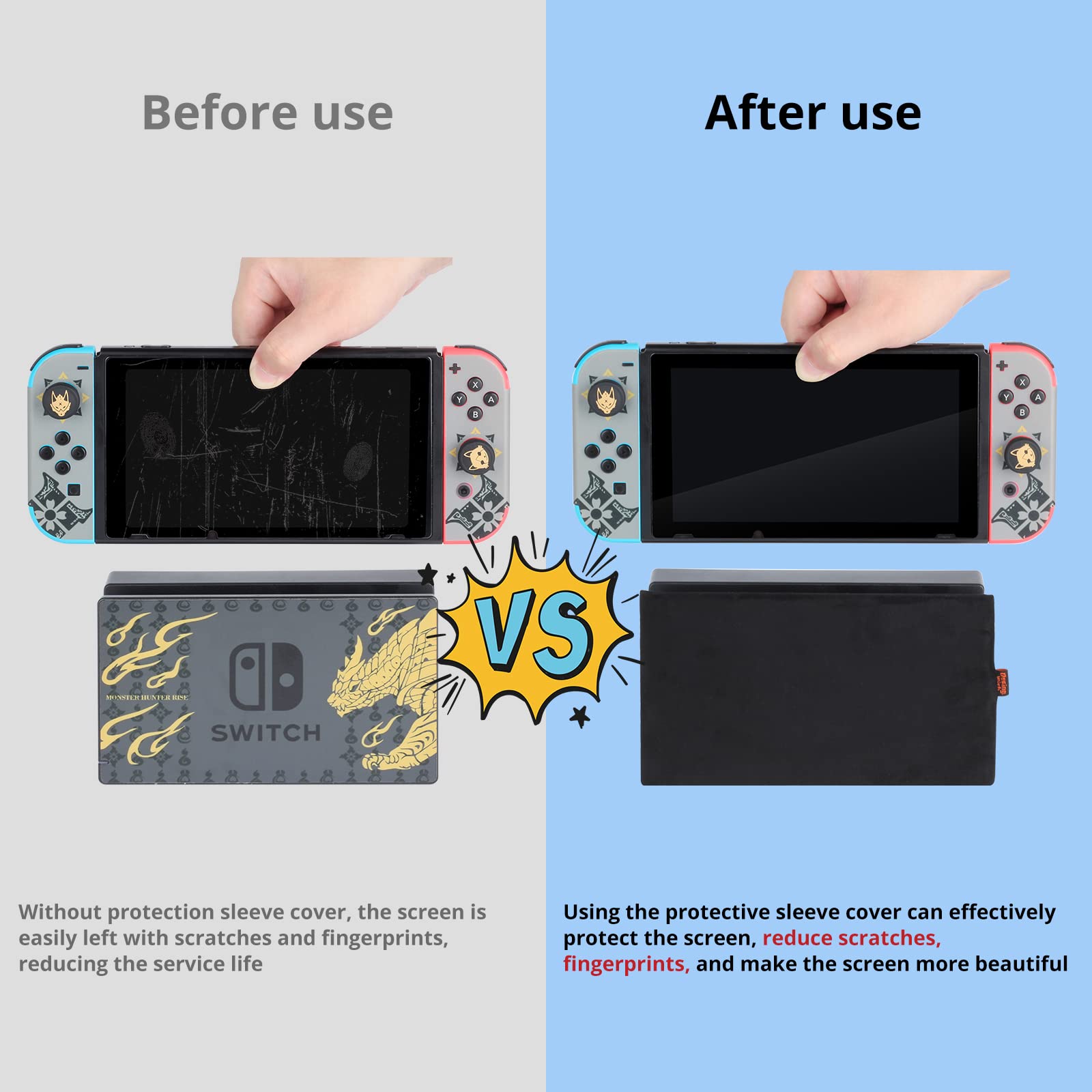 Desing Wish Dust Cover for Nintendo Switch, Soft Flannel Lining Protective Dust Guard Anti Scratch Dust Cover Sleeve for Nintendo Switch & Switch OLED Charging Dock (Soft Lining)