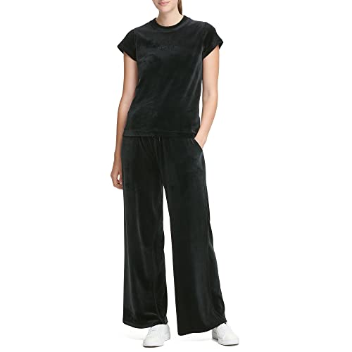 DKNY Women's Boxy Velour Fitted Short Sleeve Pullover, Black, Medium