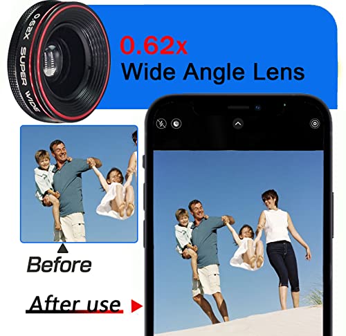 Phone Camera Lens, Clip on Cell HD Phone Super Wide Angle Lens kit, 0.62X Super Wide Angle Lens, for Most iPhone Android Samsung Phones and Smartphones