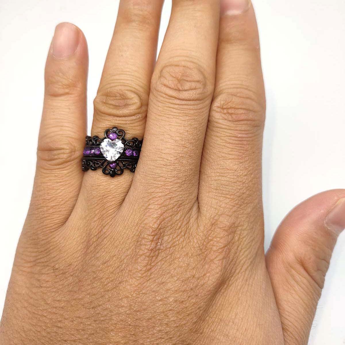 Couple Rings Crown Ring Matching Ring Heart Cz Womens Wedding Ring Sets for Him and Her Crown Ring(Please Buy 2 Rings for 1 Pair)