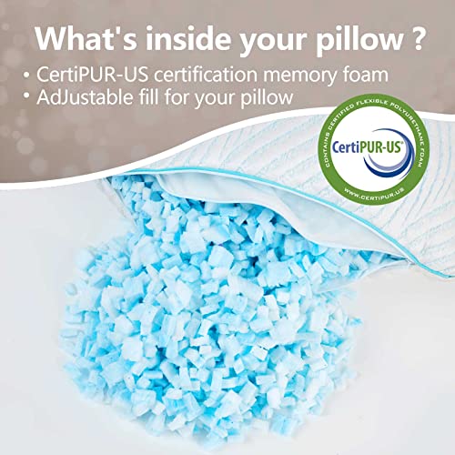 Smilereve Pillows Queen Size Set of 2 Cooling Memory Foam Pillows for Sleeping Adjustable Firm Pillow for Back and Side Sleeper