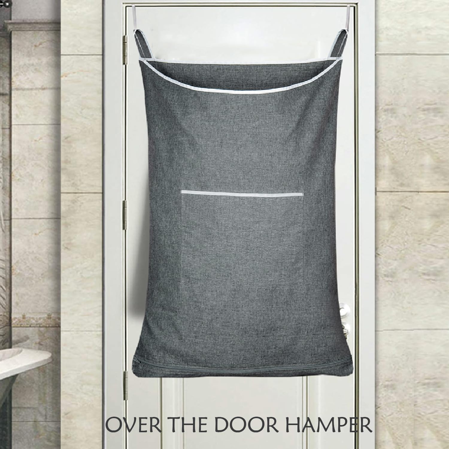 KINGSUSLAY Laundry Hamper, XL Hanging Hamper with Large Openging,Space Saving Storage Bag,Over the Door Hamper with Haning Hooks(36"x 22", Heath Grey)