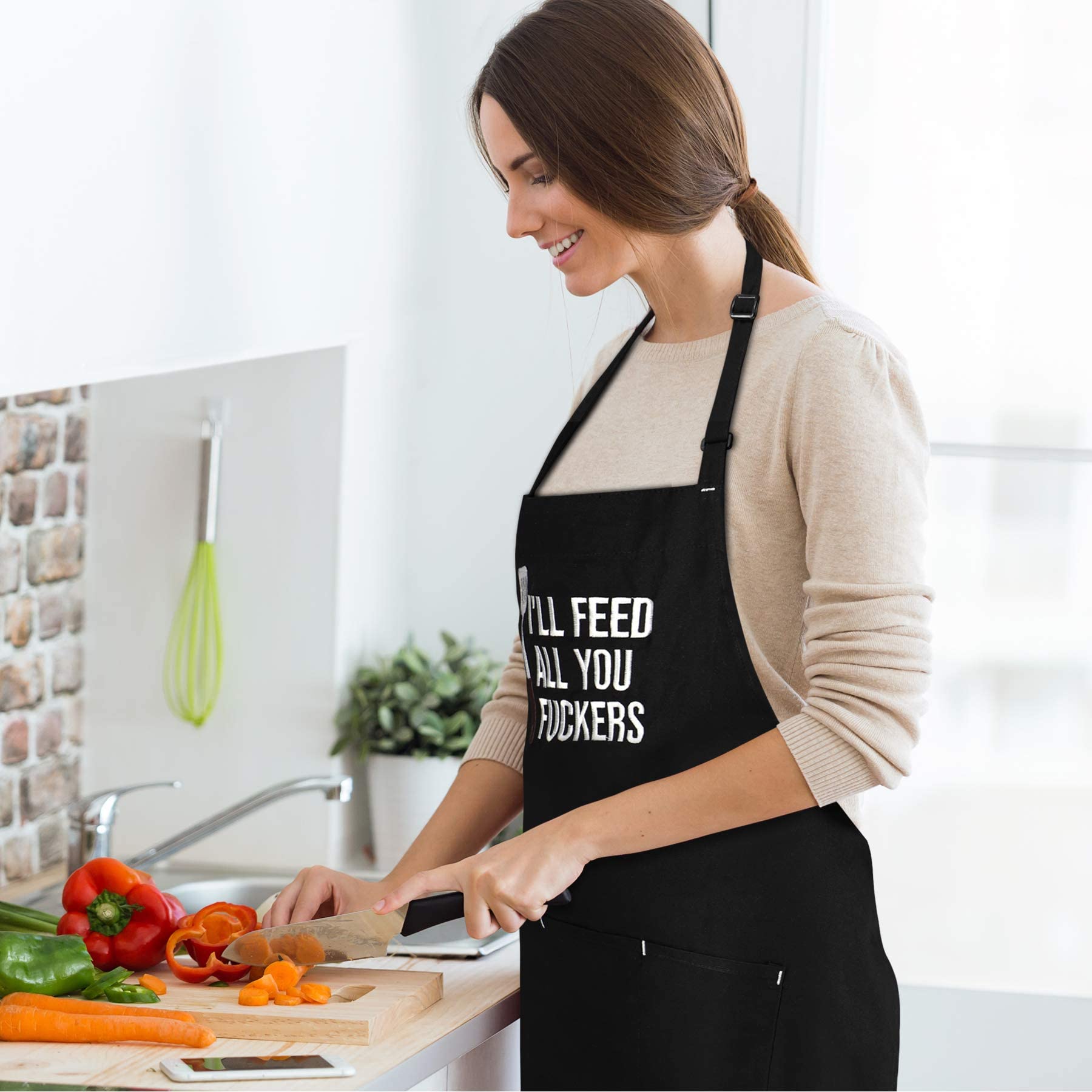 Exzillant - Embroidered Funny Aprons for Men - 3 pockets - Birthday, Christmas and Cooking Gifts for Dad, Brother, Husband - Polycotton -Black