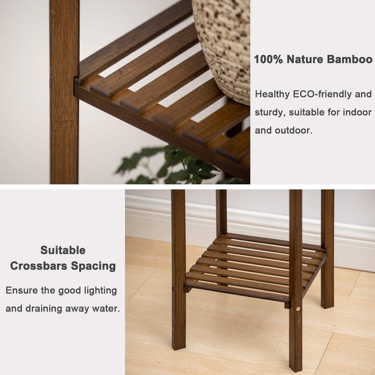 COPREE Bamboo Utility 3 Tier Plant Stand Rack Multiple Flower Pot Holder Shelf Indoor Outdoor Planter Display shelving unit for Patio Garden