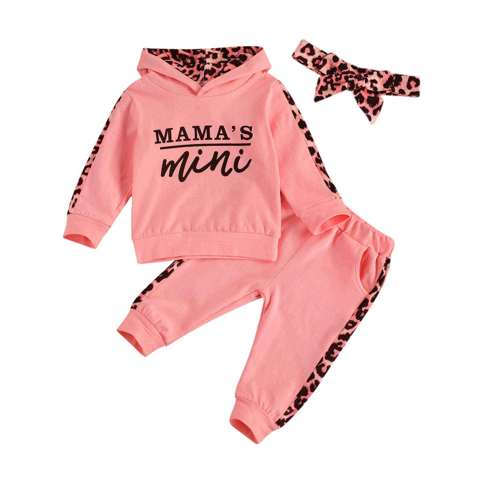 Covvoliy Toddler Baby Girl Fall Winter Clothes Leopard Printed Hoodie Sweatshirt and Pants 2PCS Sweatsuit Outfit (Pink A, 18-24 Months)