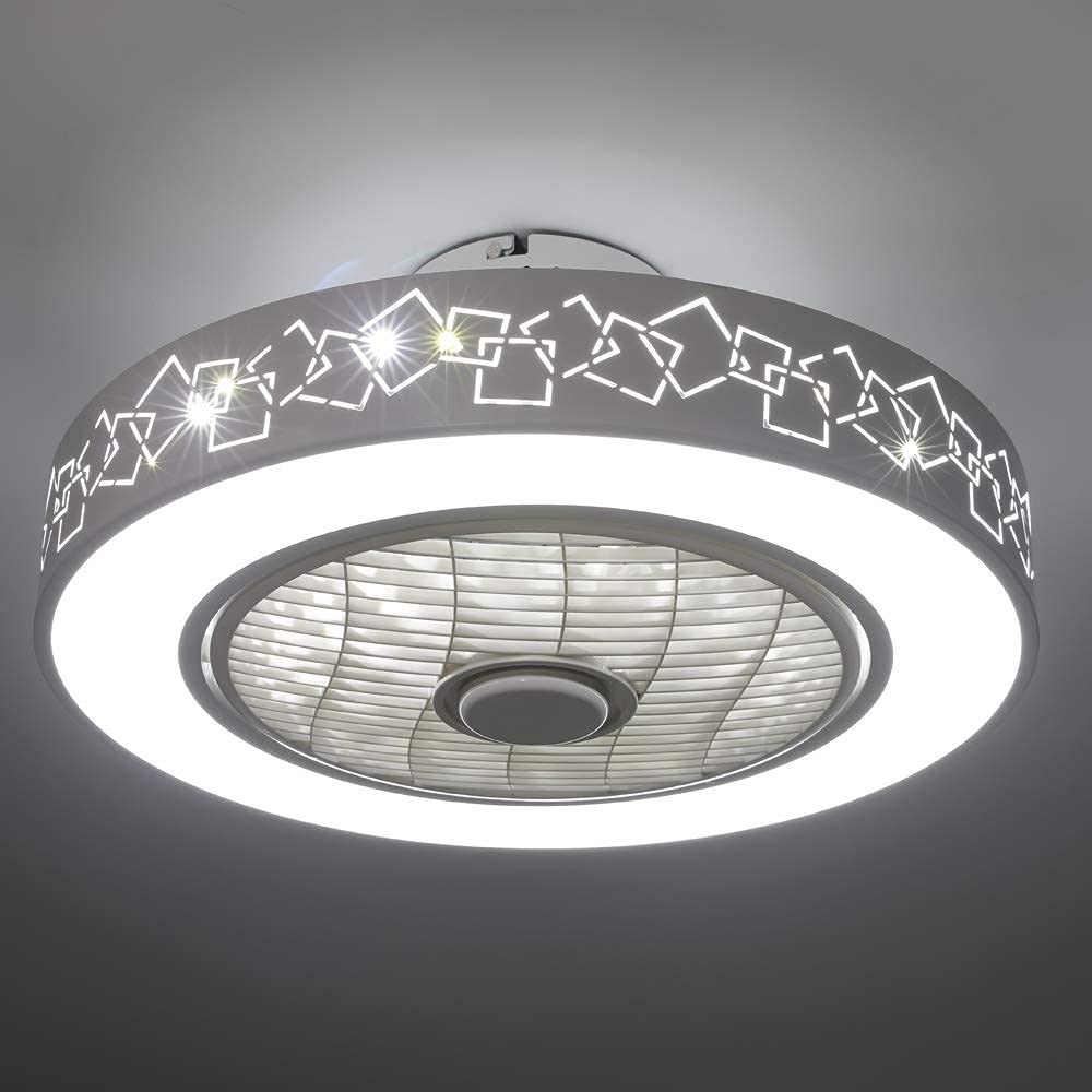 Ceiling Fan Light, Enclosed Round LED Dimmable Ceiling Lighting Fan with Invisible Blades,Semi Flush Mount Low Profile Fan W/Remote Control for Bedroom Office Living Room Children's Room 110V