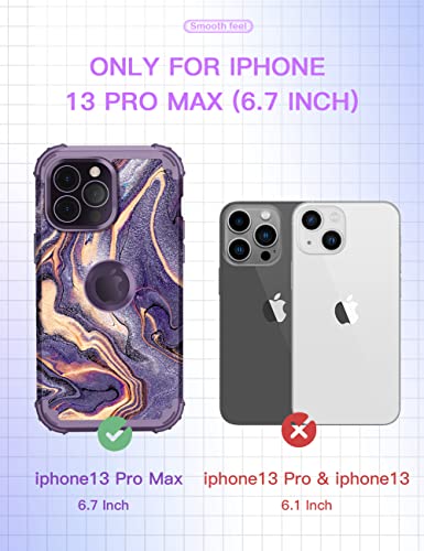 LONTECT iPhone 13 Pro Max Case - 6.7" Marble Shockproof Heavy Duty Cover for Girls & Women, Dark Purple
