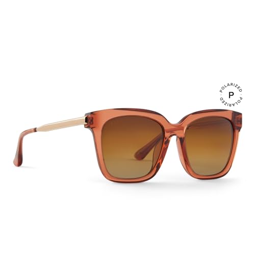 DIFF Bella Designer Square Oversized Sunglasses for Women UV400 Polarized Protection w/giftable travel case, Brown Sugar + Bronze Gradient