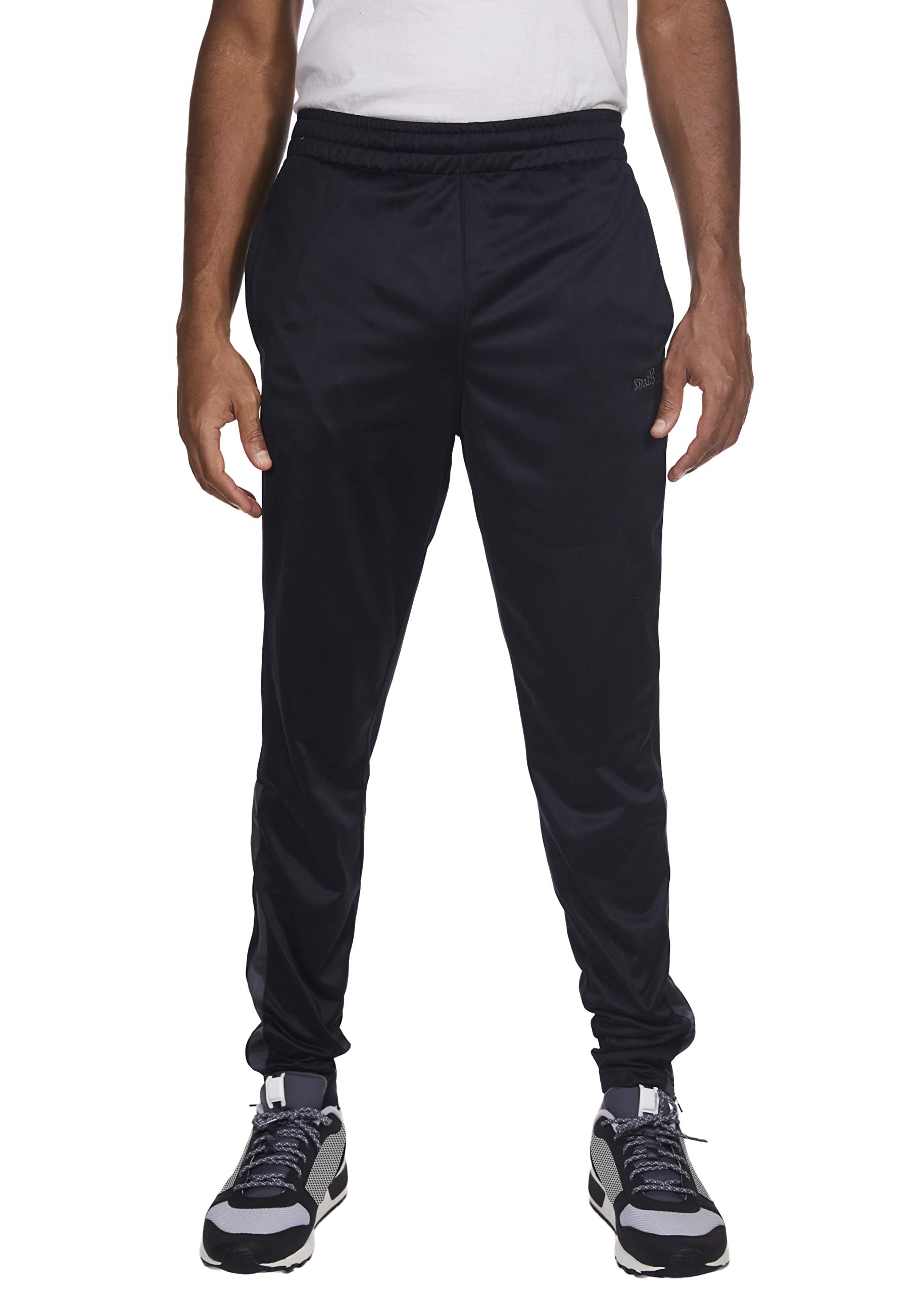 Spalding Mens Tricot Tapered Zipper Track Training Active Pants Jogger Sweatpants Black/Gravel Small