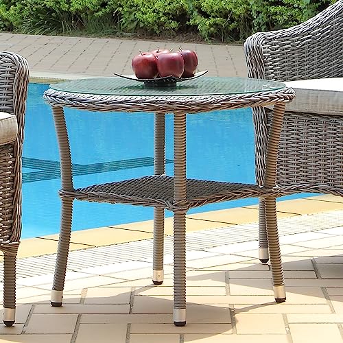 Pleasant Bay 3-Piece Outdoor Furniture Bistro Set for Decks and Patios, Includes 2 Chairs Table, Seats 2, Synthetic Wicker, White