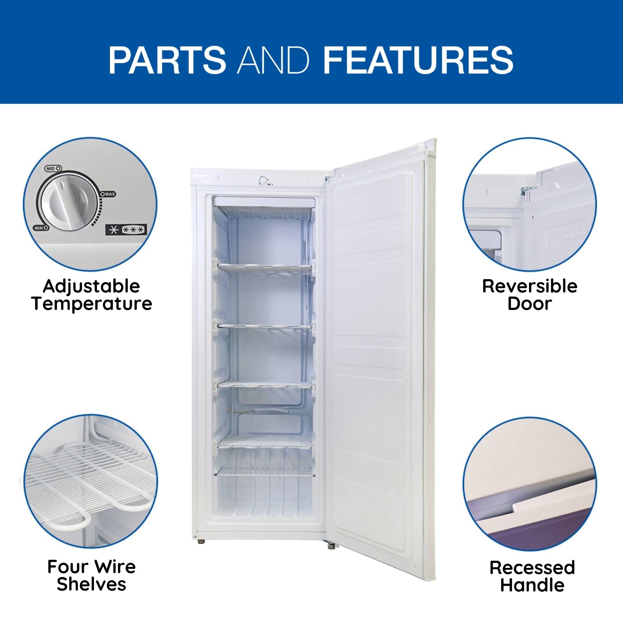 Koolatron Small Upright Freezer 5.3 Cu Ft Compact Mini Freezer Stand Up Freezer Space-Saving Deep Freezer Manual Defrost Reversible Door Perfect for Home Apartment Condo Cottage
