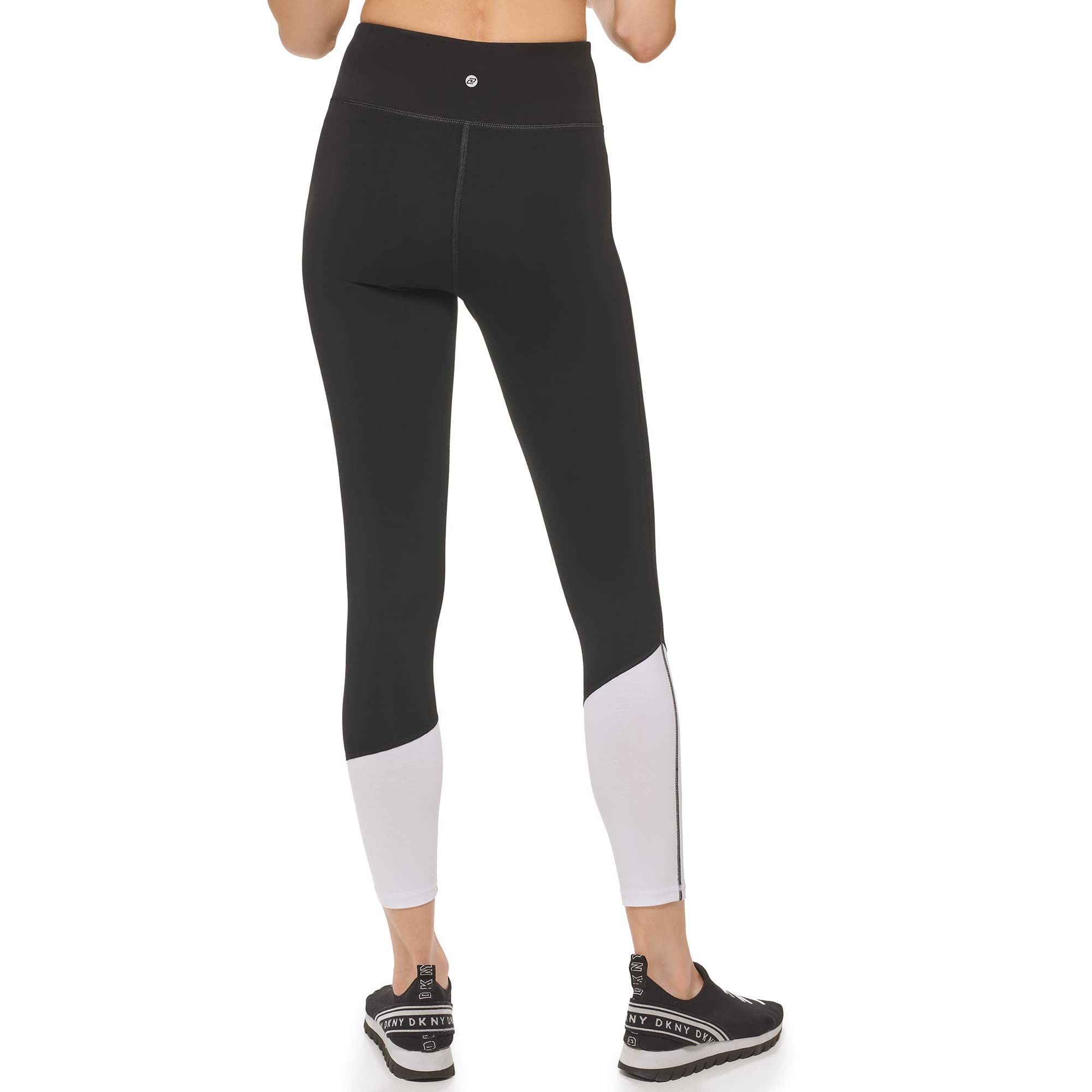 DKNY Women's Sport Tummy Control Workout Yoga Leggings, Black/White, X-Large