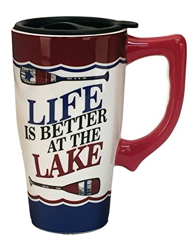 Spoontiques - Ceramic Travel Mugs - Lake Cup - Hot or Cold Beverages - Gift for Coffee Lovers