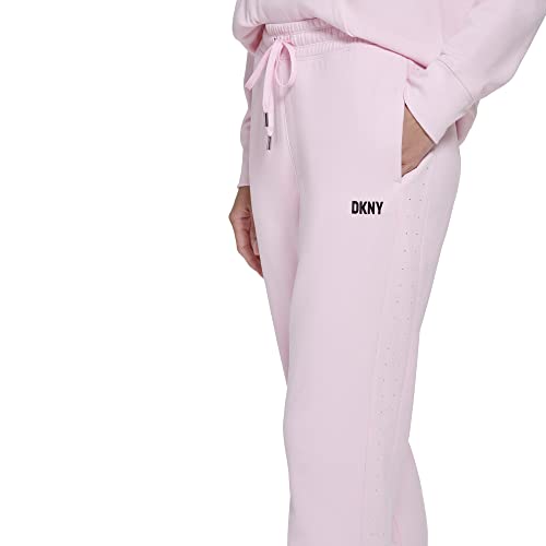 DKNY Women's Sport Metallic Stripe Logo Fleece Sweatpant, Pink Lady