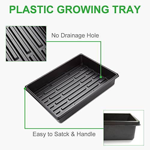 GROWNEER 6 Packs 15 x 11 x 2.6 Inches Plastic Growing Trays with 15 Pcs Plant Labels, Seed Tray Seedling Starter for Greenhouse, Hydroponics, Seedlings, Plant Germination