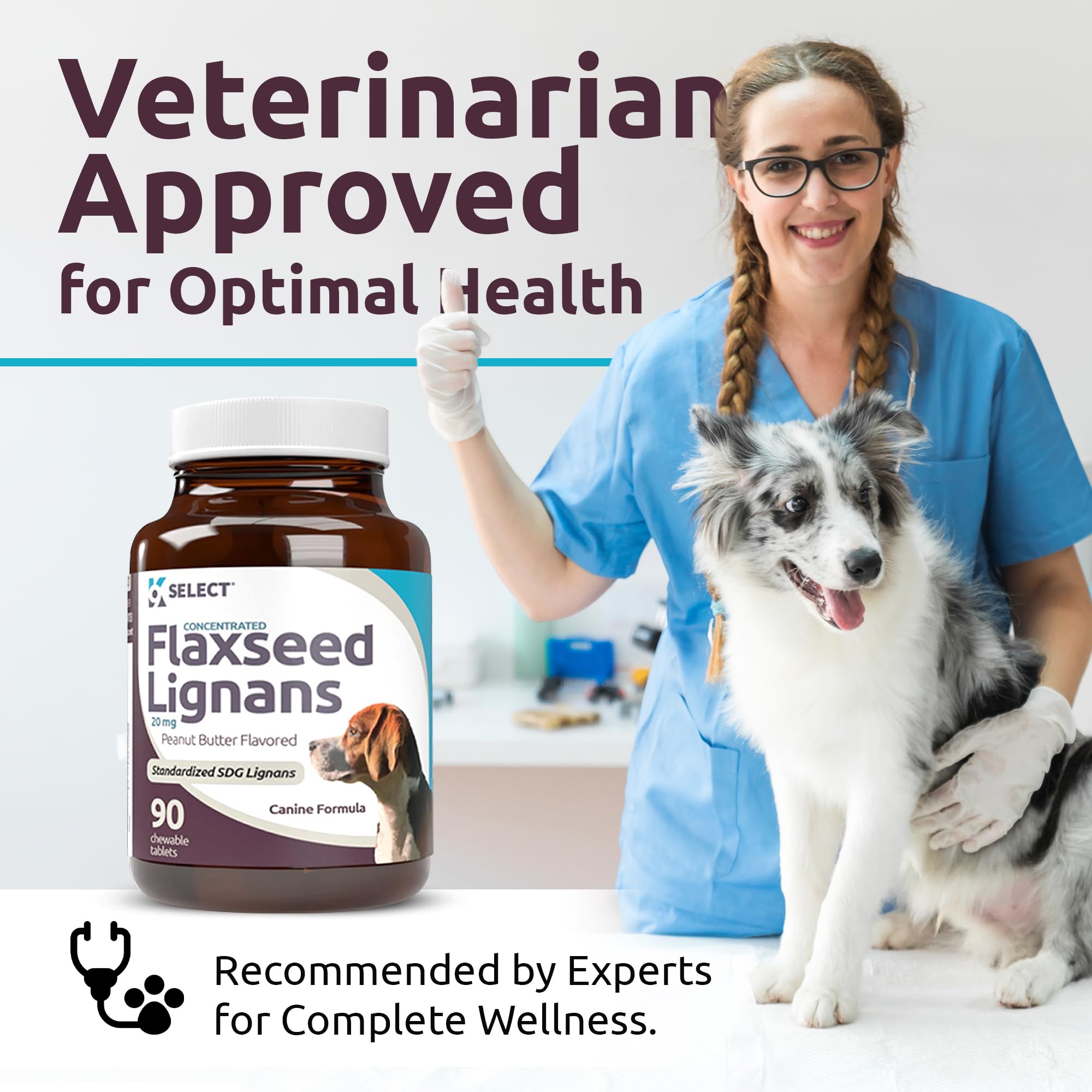K9 Select Concentrated Flaxseed Lignans for Dogs, 20mg 90 Tablets, Flax Seed Natural Tablets, Peanut Butter Flavored Chewable Tablets, Natural Flaxseed Lignans for Dogs, Flax Impove Dog's Coat