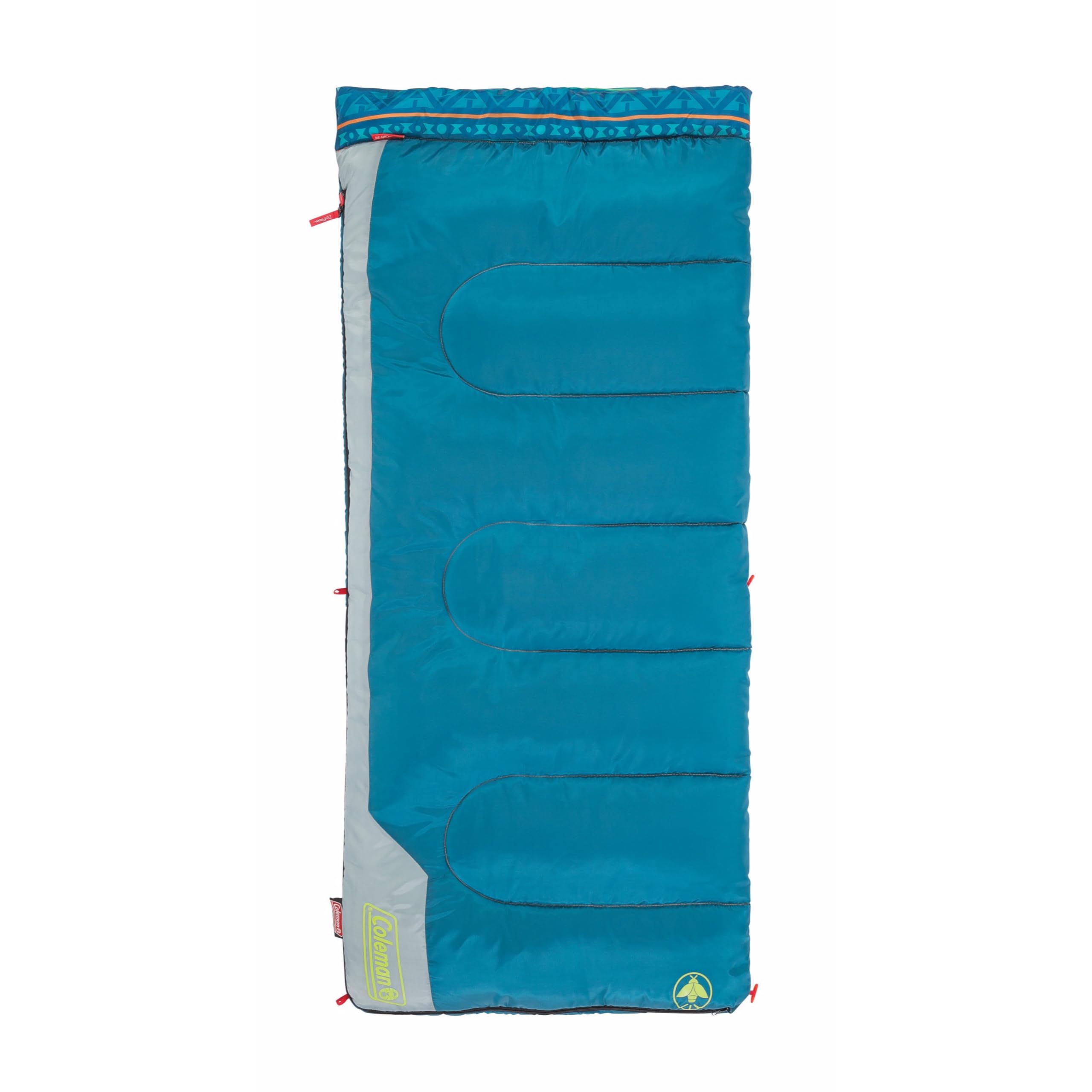 Coleman Kids 50°F Sleeping Bag, Comfortable Youth Sleeping Bag for Sleepovers & Camping, Fits Children up to 5ft Tall, Glow in the Dark Design, Stuff Sack Included, Machine Washable