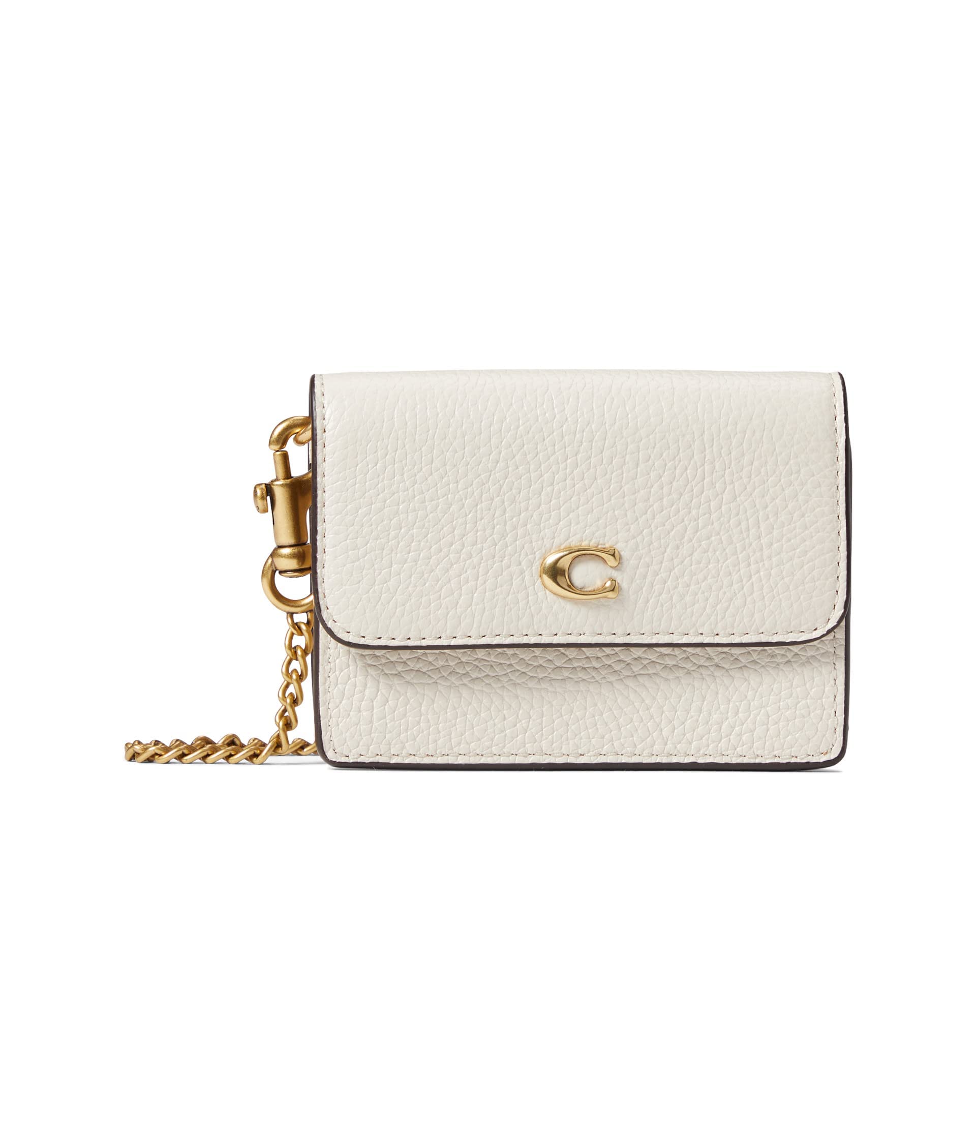 Coach Refined Calf Leather Half Flap Card Case Chalk One Size