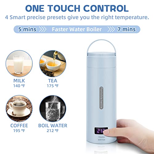 Travel Electric Kettle, ShineMe Portable Mini Electric Kettle with Temperature Control and LCD Display, 350ml Stainless Steel Kettle Water Boiler Fast Boil and Auto Shut off (Blue)