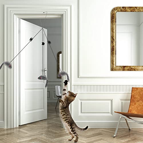FYNIGO Self-Play 3 Ways Hanging Door Cat Mouse Toys for Indoor Cats Kitten,Interactive Cat Mice Toys for Hunting Exercising Eliminating Boredom, for Small Breeds