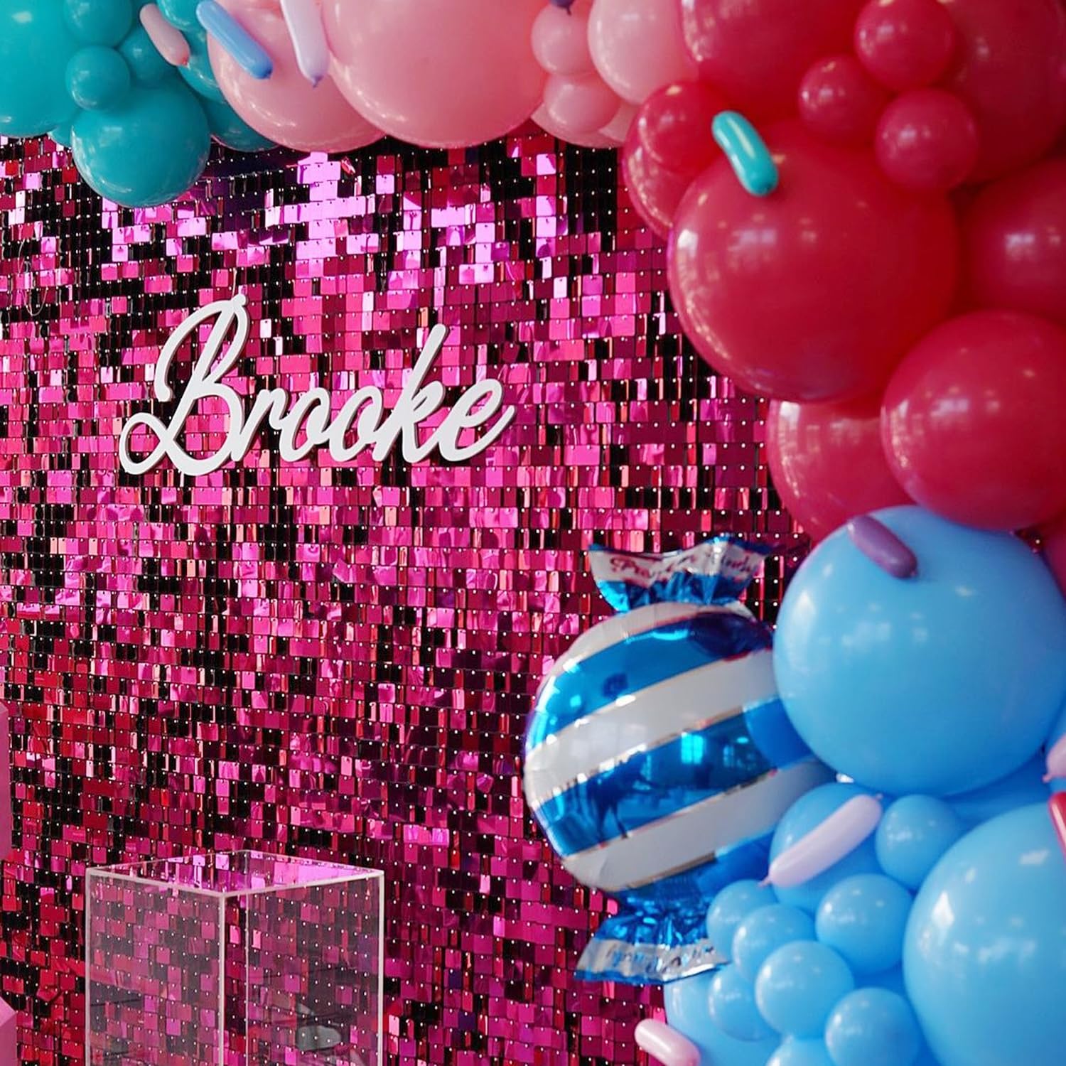 COKAOBE Hot Pink Shimmer Wall Backdrop, 30PCS Square Sequin Shimmer Backdrop Panel, Photo Backdrops for Birthday, Anniversary, Wedding, Graduation & Bachelorette Party Decoration