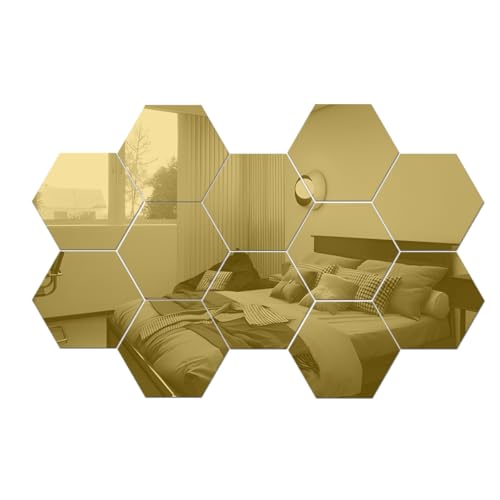 Manco Luella Mirror Wall Stickers, 12PCS Hexagon Mirror 20x18cm Art DIY Home Decorative Hexagonal Acrylic Sheet Plastic Tiles Living Room Bedroom Sofa TV Background Wall Decal Decoration