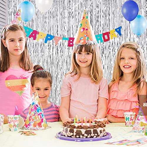 FYY (3 Pack 3.3 ft x 6.6 ft Metallic Tinsel Foil Fringe Curtains Party Decorations, Silver Birthday Backdrop Curtains for Party Wedding Holiday Engagement Bridal Shower Baby Shower Bachelorette