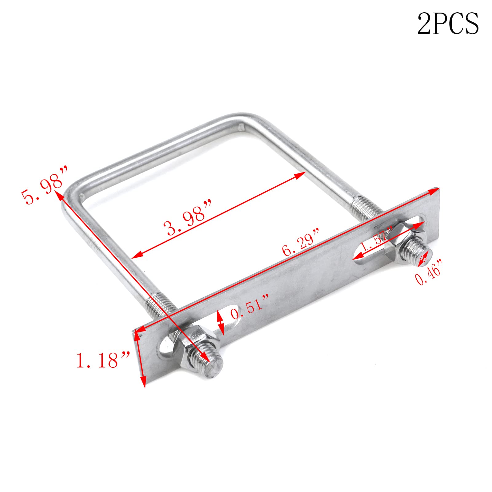 Faotup 2PCS Silver Square U-Bolts,U Bolts Stainless Steel,U Bolt Tie Down,U Bolt with Plate,M12*100 * 150