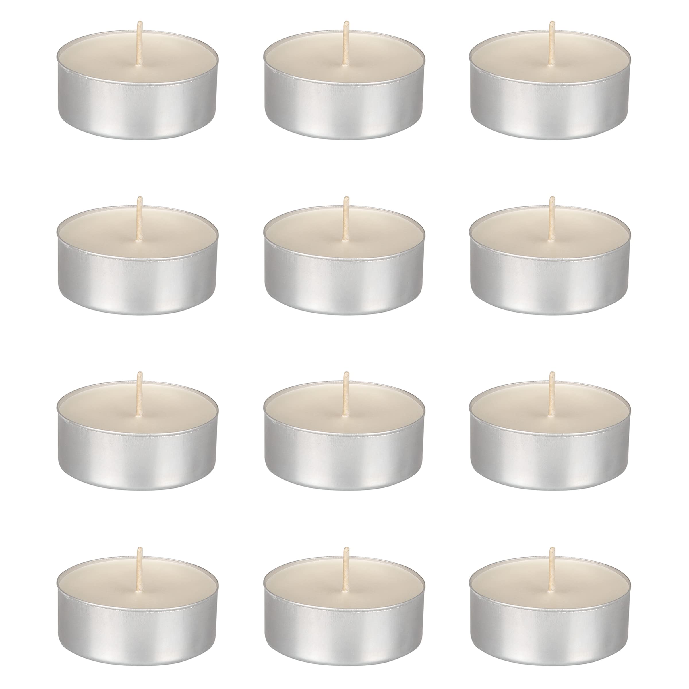 Mega Candles 12 pcs Unscented White Oversize Tea Lights Candle, Pressed Wax Candles 12 Hour Burn Time, Home DƩcor, Wedding Receptions, Baby Showers, Birthdays, Celebrations, Party Favors & More