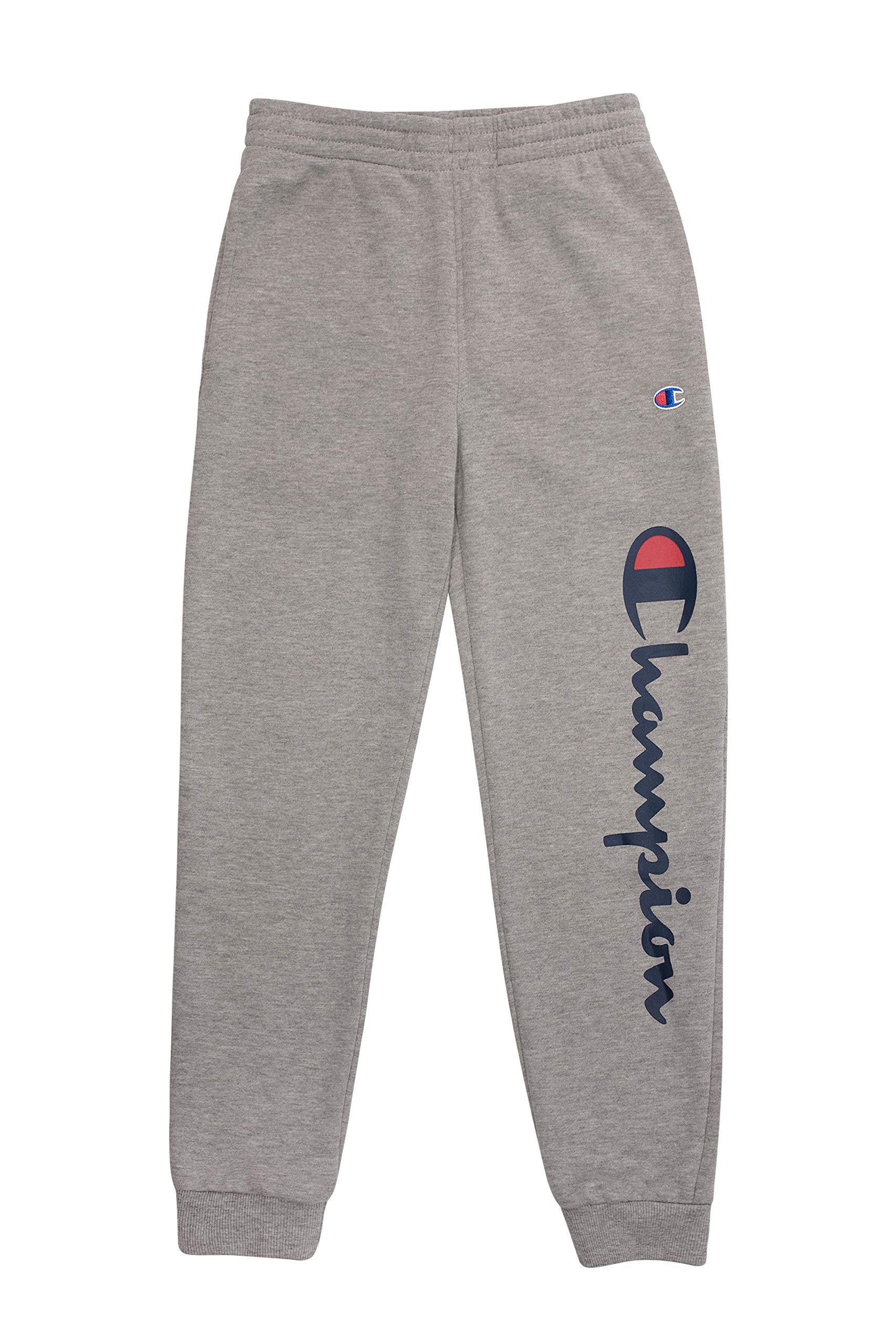 Champion Boys Sweatpant Heritage Collection Slim Fit Brushed Fleece Big and Little Boys Kids (Medium, Oxford Heather Script)