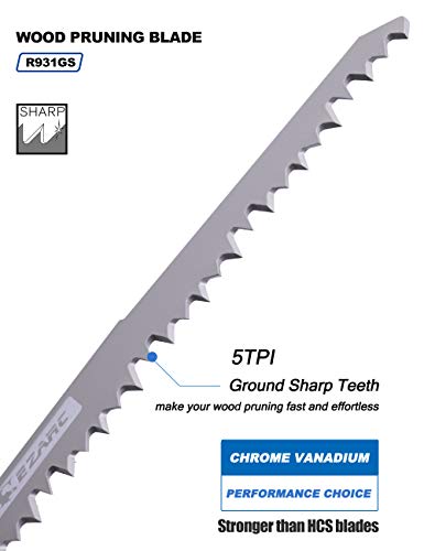 EZARC Wood Pruning Reciprocating Saw Blade, 9-Inch Recip Saw Blades R931GS 5TPI (5-Pack)
